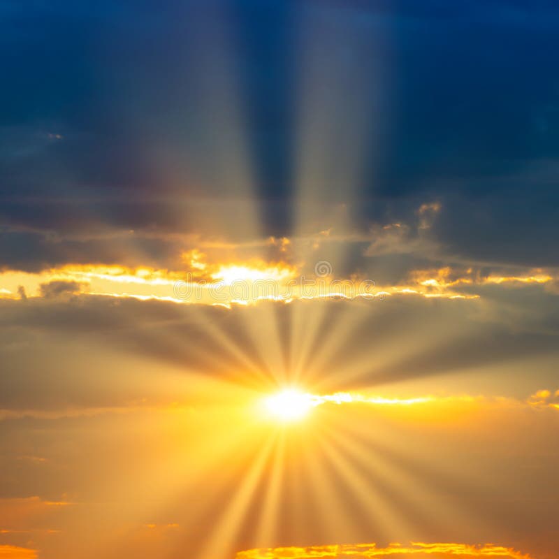 Sunset Sky with Sunset Clouds and Sun Rays Stock Photo - Image of rays ...
