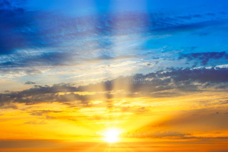 Sunset Sky with Sunset Clouds and Sun Rays Stock Photo - Image of ...