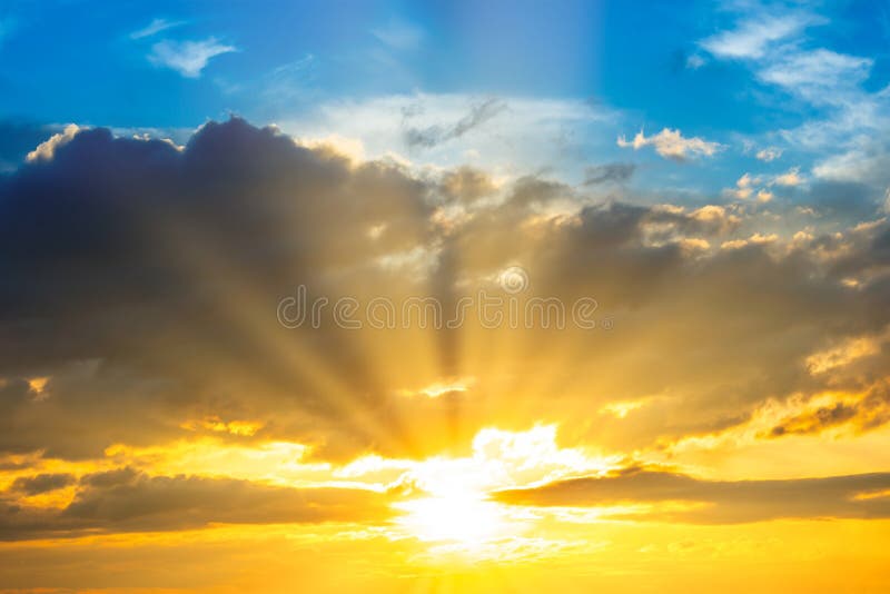 Sunset Sky with Sunset Clouds and Sun Rays Stock Photo - Image of ...