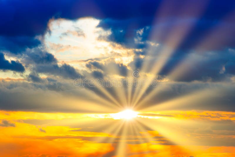 Sunset Sky with Sunset Clouds and Sun Rays Stock Photo - Image of ...