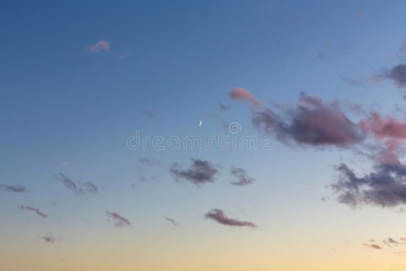 Sunset Sky with Dark Clouds and the Moon Stock Image - Image of summer ...