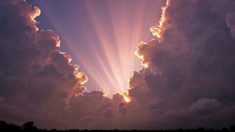 Sunset Sky with Dramatic Clouds and Sun Rays Breaking through. Natural ...