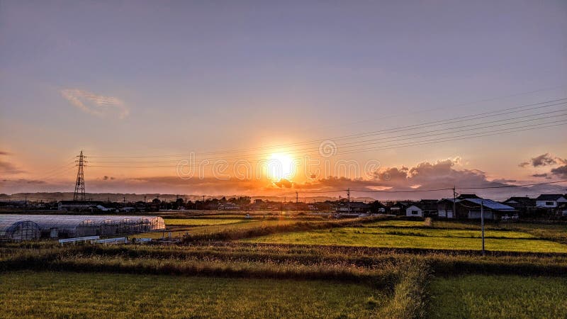Sunset Sky Evening Landscape Cloud Plain Field Reflection Stock Photo ...