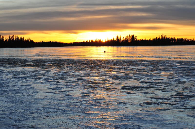 Sunset sky and ice lake stock image. Image of forests - 7331735