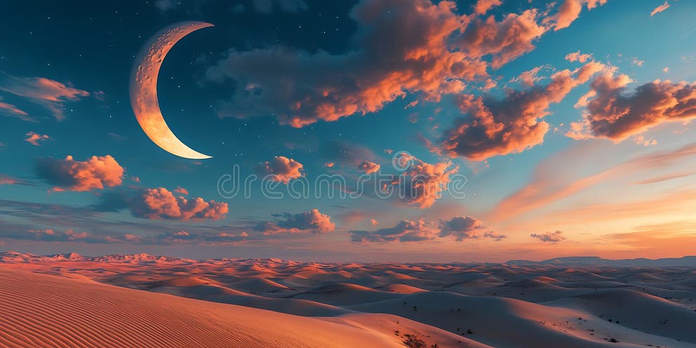 Sunset Sky Landscape Crescent Moon Clouds Cityscape Background Image ...