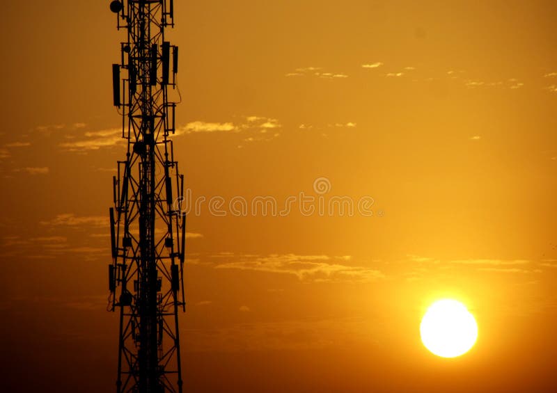 Sunset Sky with Mobile Network Tower Stock Photo - Image of sunset ...