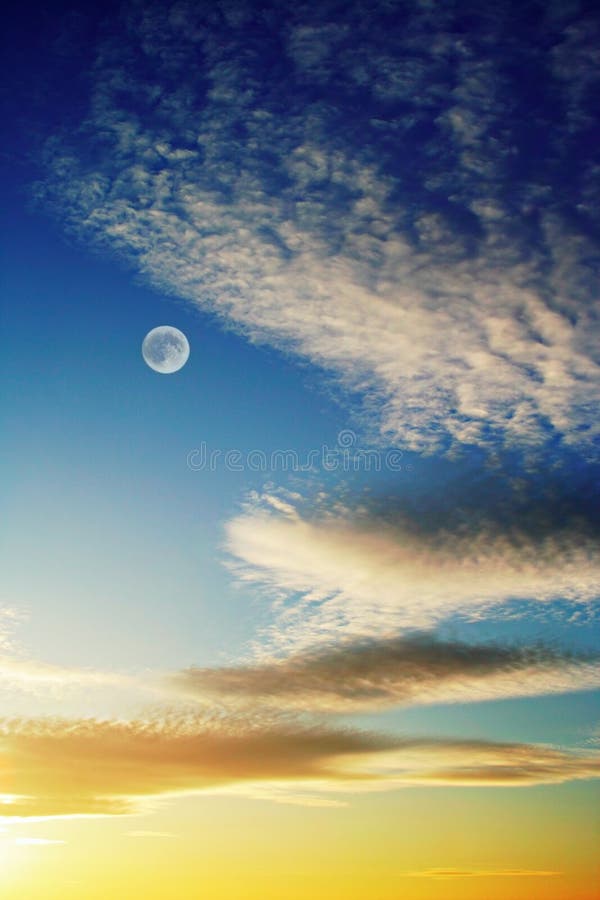 Sunset sky with moon stock image. Image of illuminated - 12652147