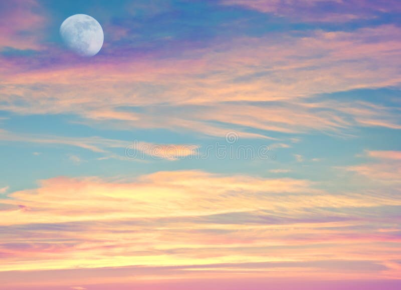 Sunset sky with moon stock image. Image of purple, blue - 23302587