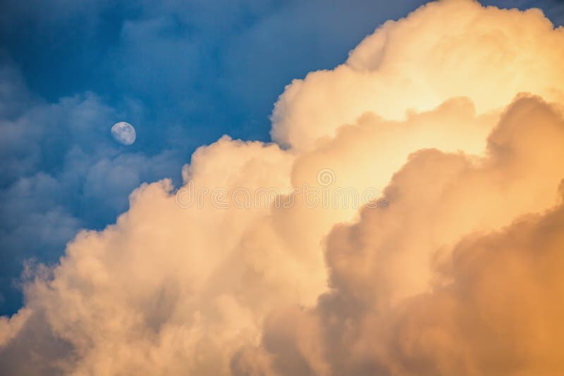 Sunset Sky with Moon and Clouds Stock Image - Image of skylight, scene ...