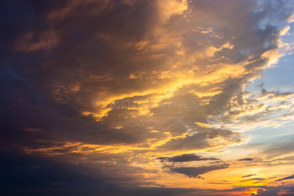 Sunset Sky with Multicolor Clouds. Dramatic Twilight Sky Background ...