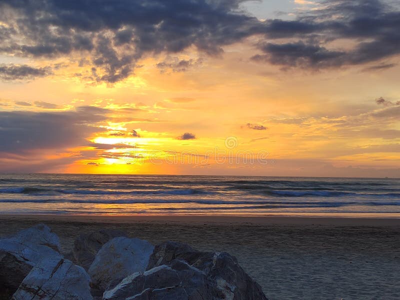 Sunset Sky with Multicoloure Clouds Stock Image - Image of beach ...