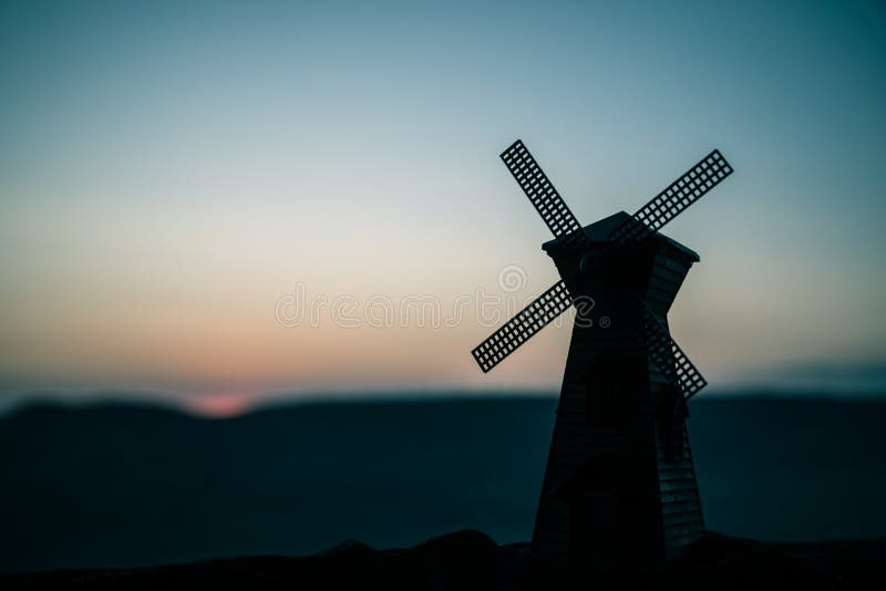 Sunset Sky and Old Windmill Standing on Hill Stock Photo - Image of ...