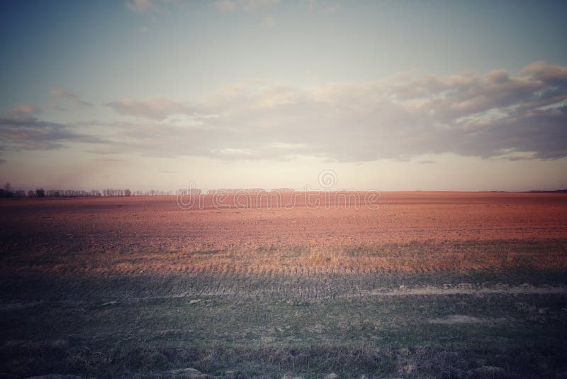 Sunset Sky Over the Agricultural Plain. Farmer Fields in the Evening ...