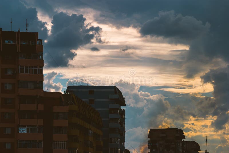 Sunset sky over city stock photo. Image of cloud, buildings - 49477484