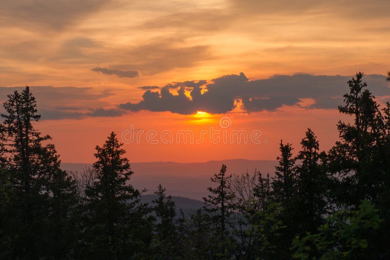 Sunset Sky Over a Hilly Forest Stock Image - Image of nature, silence ...