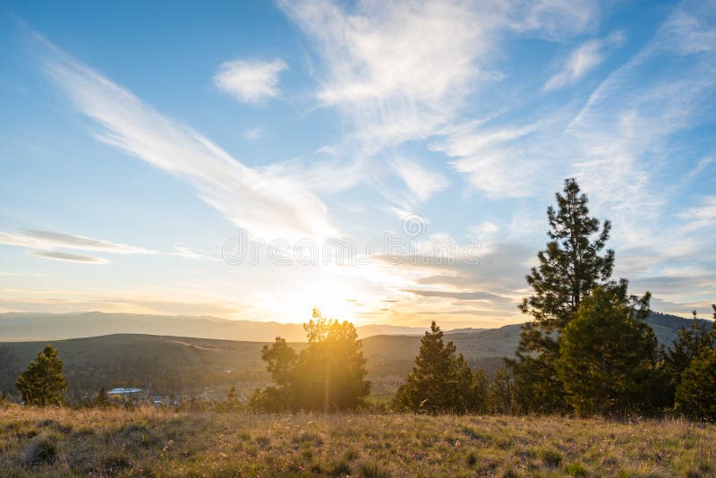 Sunset Sky Over Mountain Valley Stock Photo - Image of country, valley ...