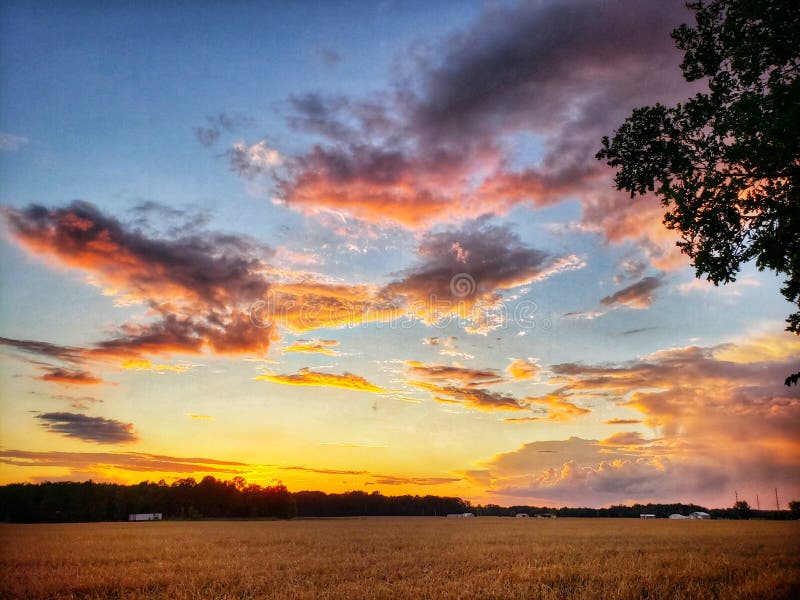 Sunset Sky Over Open Field stock photo. Image of dawn - 226885060