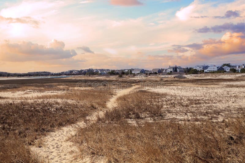 Sunset Sky Over a Path Chatham Lighthouse Beach on a Sunny Day in ...