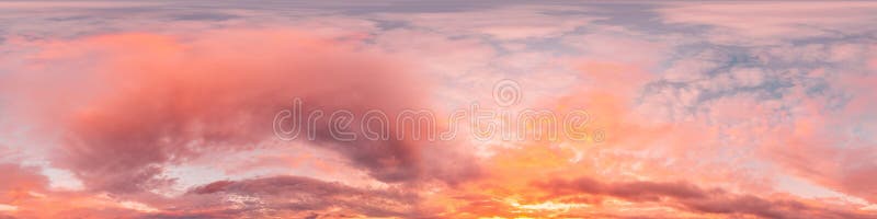 Sunset Sky Panorama with Bright Glowing Pink Cirrus Clouds. HDR Stock ...