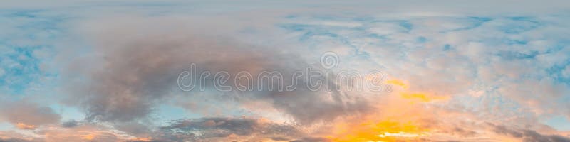 Sunset Sky Panorama with Bright Glowing Pink Cirrus Clouds. HDR Stock ...