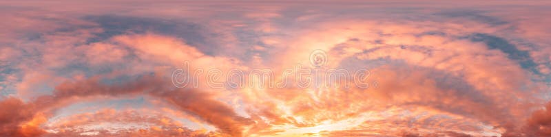 Sunset Sky Panorama with Bright Glowing Pink Cirrus Clouds. HDR Stock ...