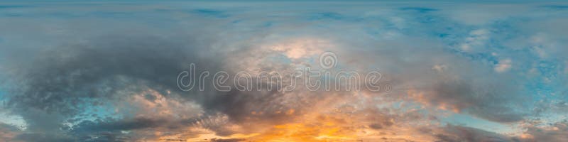 Sunset Sky Panorama with Bright Glowing Pink Cirrus Clouds. HDR Stock ...