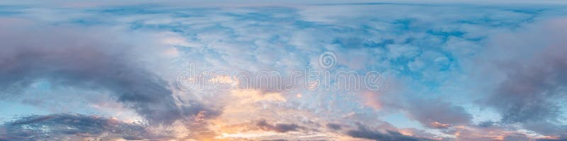 Sunset Sky Panorama with Bright Glowing Pink Cirrus Clouds. HDR Stock ...