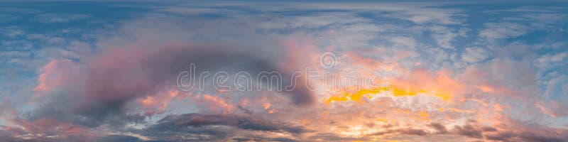 Sunset Sky Panorama with Bright Glowing Pink Cirrus Clouds. HDR Stock ...