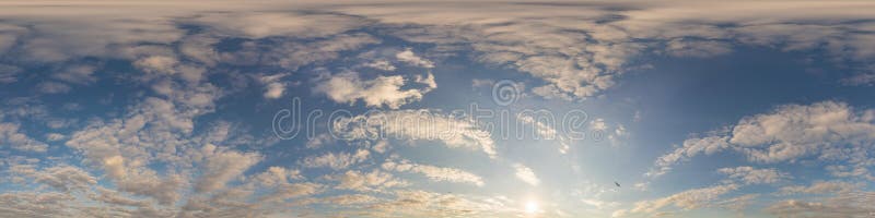Sunset Sky Panorama with Bright Glowing Pink Cirrus Clouds. Seamless ...