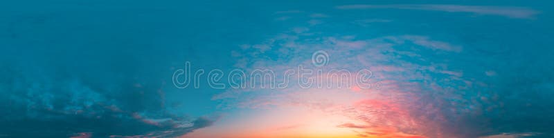 Sunset Sky Panorama with Bright Glowing Pink Cumulus Clouds. HDR Stock ...