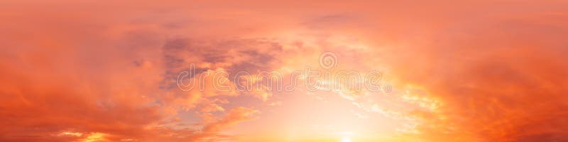 Sunset Sky Panorama with Bright Glowing Pink Cumulus Clouds. HDR Stock ...
