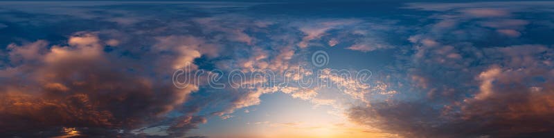 Sunset Sky Panorama with Bright Glowing Pink Cumulus Clouds. HDR Stock ...