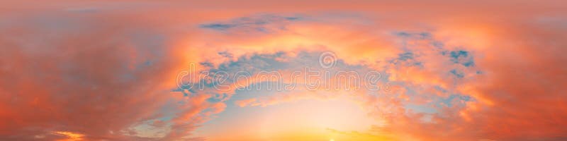 Sunset Sky Panorama with Bright Glowing Pink Cumulus Clouds. HDR Stock ...