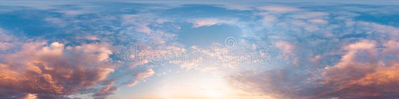Sunset Sky Panorama with Bright Glowing Pink Cumulus Clouds. HDR Stock ...