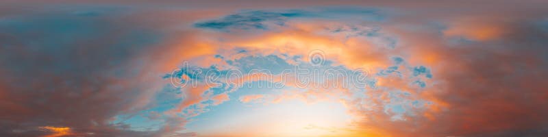 Sunset Sky Panorama with Bright Glowing Pink Cumulus Clouds. HDR Stock ...