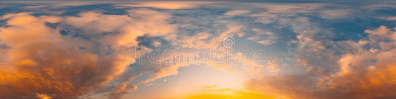 Sunset Sky Panorama with Bright Glowing Pink Cumulus Clouds. HDR Stock ...