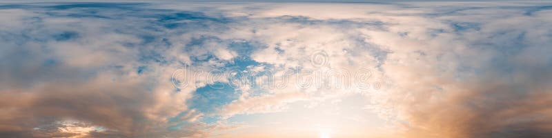 Sunset Sky Panorama with Bright Glowing Pink Cumulus Clouds. HDR Stock ...
