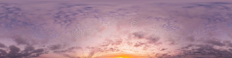 Sunset Sky Panorama with Bright Glowing Pink Cumulus Clouds. HDR 360 ...