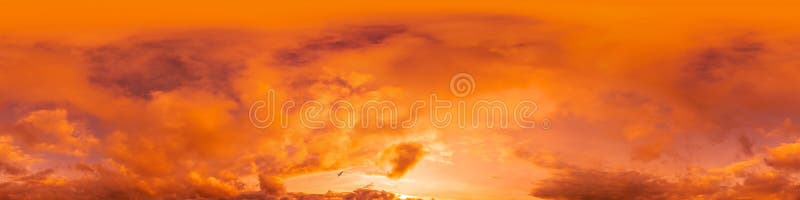 Sunset Sky Panorama with Bright Glowing Pink Cumulus Clouds. HDR 360 ...