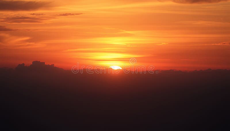 Sunset Sky Panoramic Horizon with a Fiery Sunset Bright Orange ...