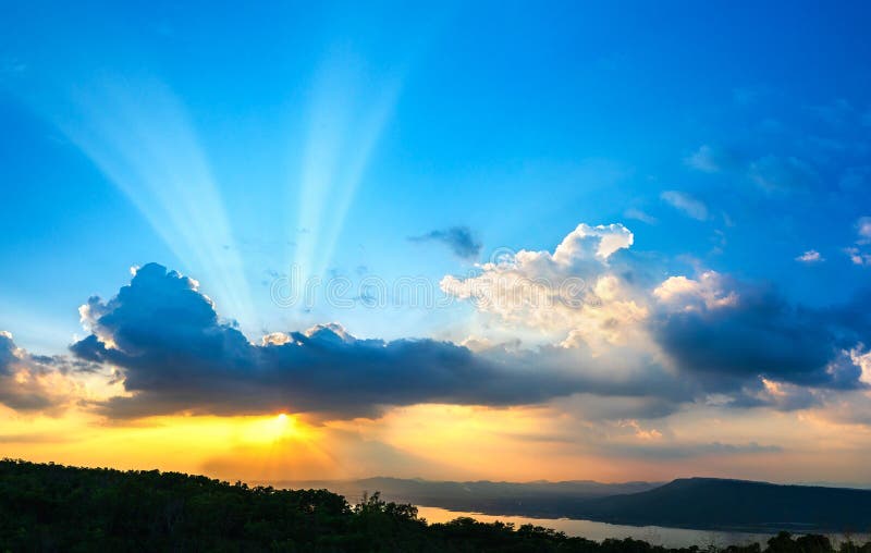 Sunset Sky with Ray Light in Twilight Time Stock Photo - Image of ...