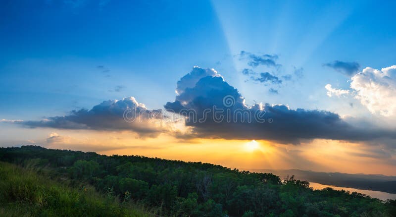 Sunset Sky with Ray Light in Twilight Time Stock Photo - Image of ...