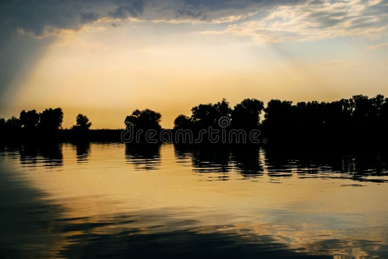 Sunset Sky Reflecting in Danube Stock Photo - Image of yellow, river ...