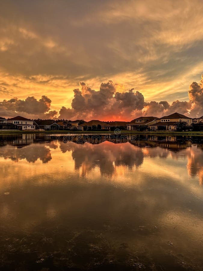 Sunset Sky Reflection in the Lake Stock Image - Image of evening ...