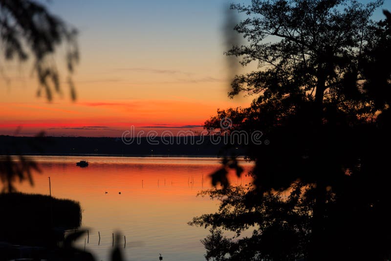 Sunset Sky and Reflection in a Lake Stock Photo - Image of beautiful ...