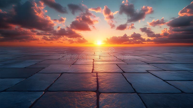 Sunset Sky Reflection on Stone Floor - Realistic Image Stock ...