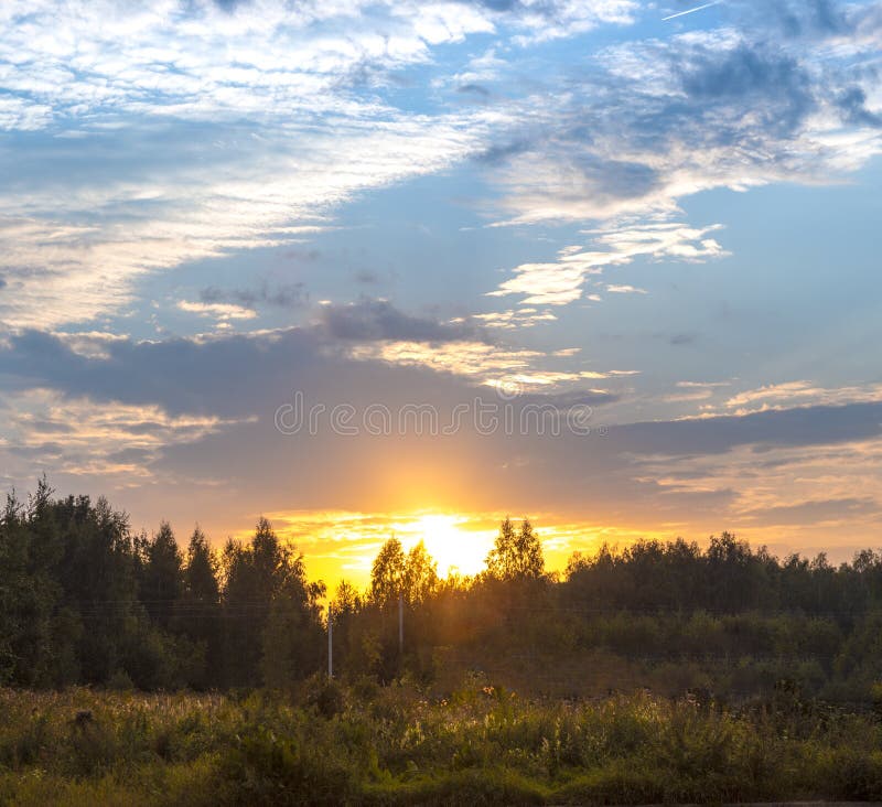 Sunset Sky Setting Sun Beautiful Clouds Forest Frame Stock Image ...