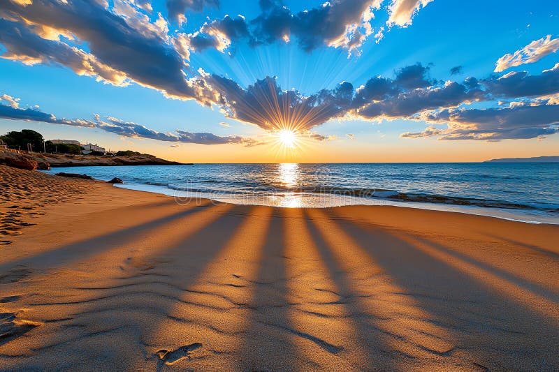 Sunset Sky and Shadows is Highlighted in a Realistic Photo of a Beach ...