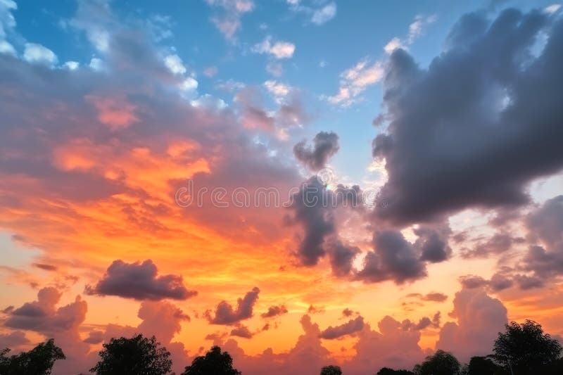 A Sunset Sky with Some Clouds Created with Generative AI Technology ...