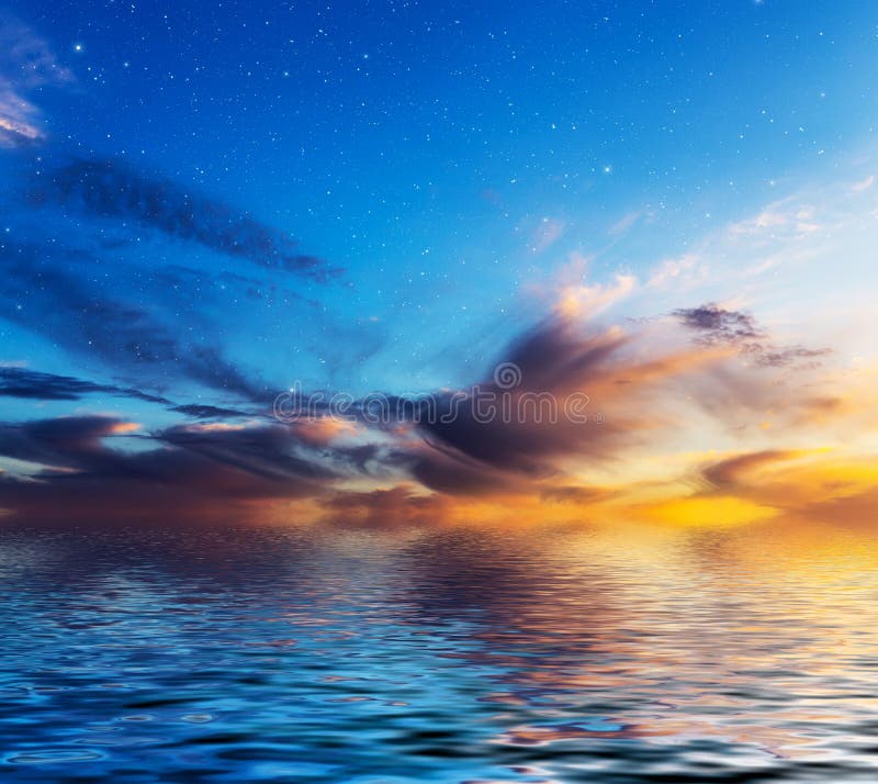 Sunset with stars. stock image. Image of beginning, abstract - 36030555
